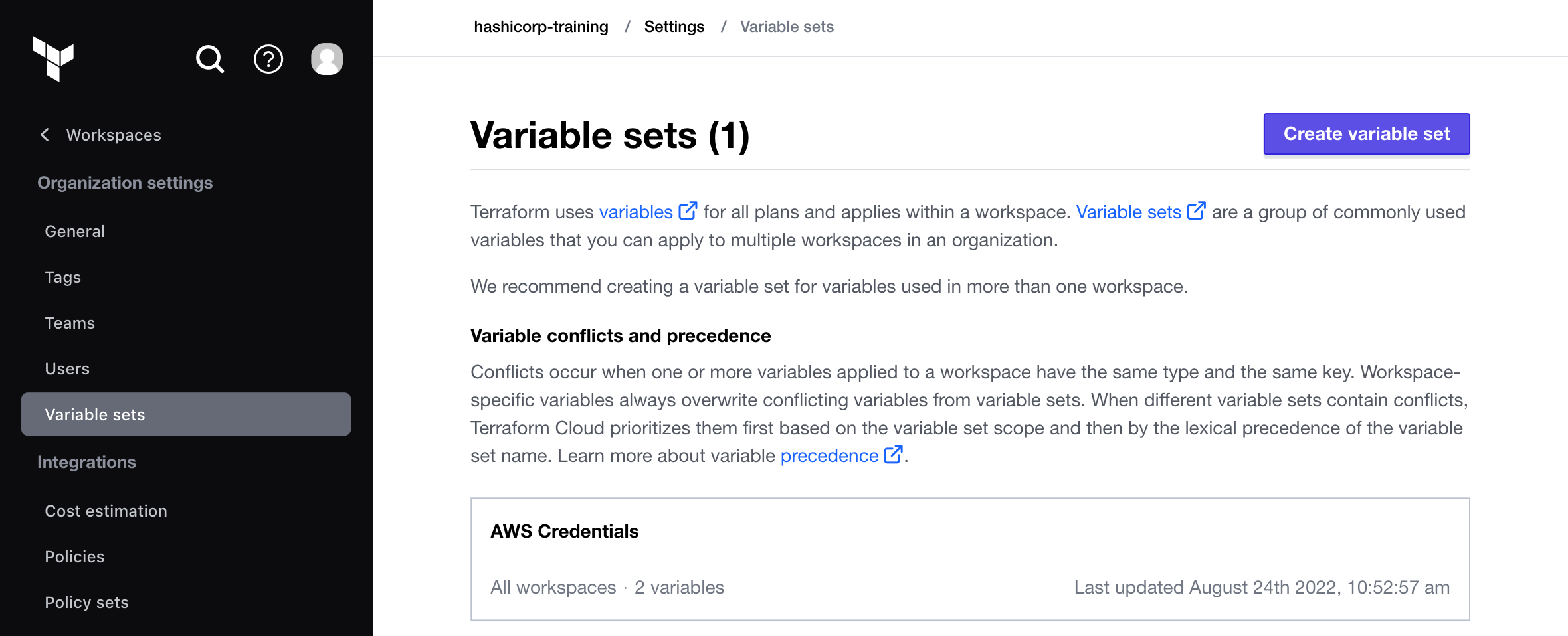 Create A Credentials Variable Set Terraform Hashicorp Developer